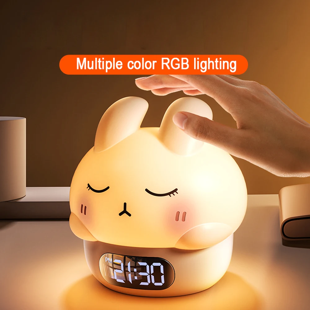 Cute-Bunny-Night-Light-Digital-Alarm-Clock-Electronic-Desk-Clock ...