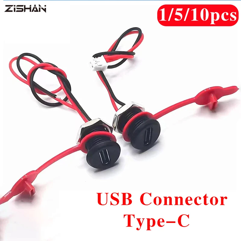 10pcs USB Connector Type-C Waterproof with PH 2.0 nut locking plate ...