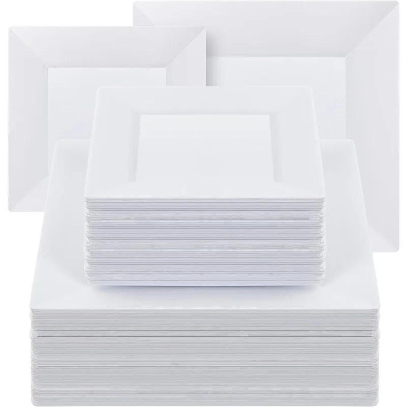 Black-Disposable-Square-Plastic-Plates-Heavy-Duty-Dinner-Plates-9-5-and ...