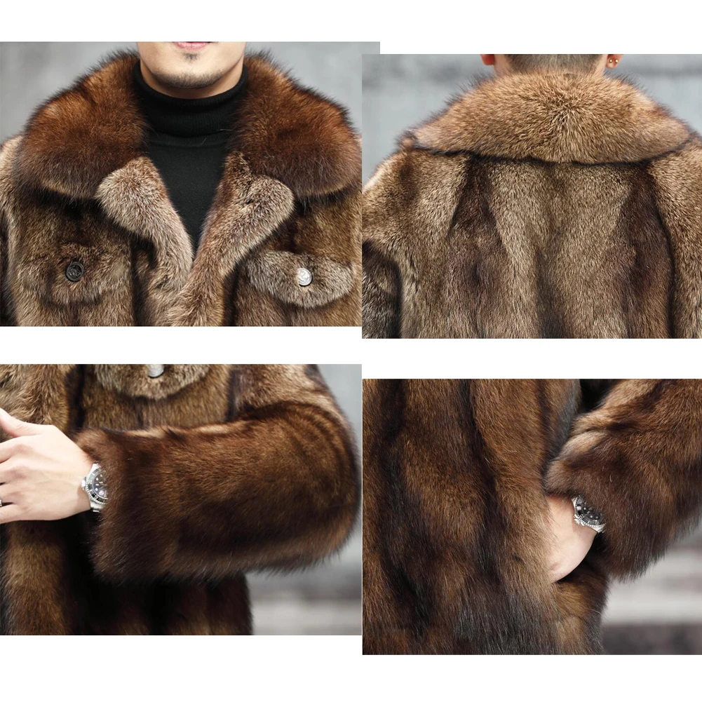 Denny&Dora Mens Brown Mink Fur Coat Leather Jacket Fur Jacket Winter ...