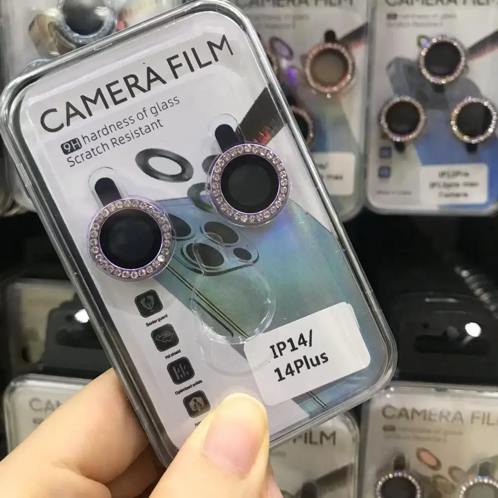 10 Piece Diamond Camera Lens Metal Ring Film Tempered Glass Protector ...