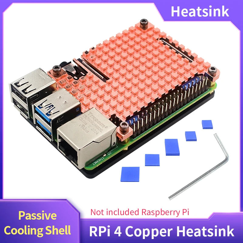 Raspberry Pi 4 Pure Copper Heatsink Passive Cooling Case 4mm Thickness ...