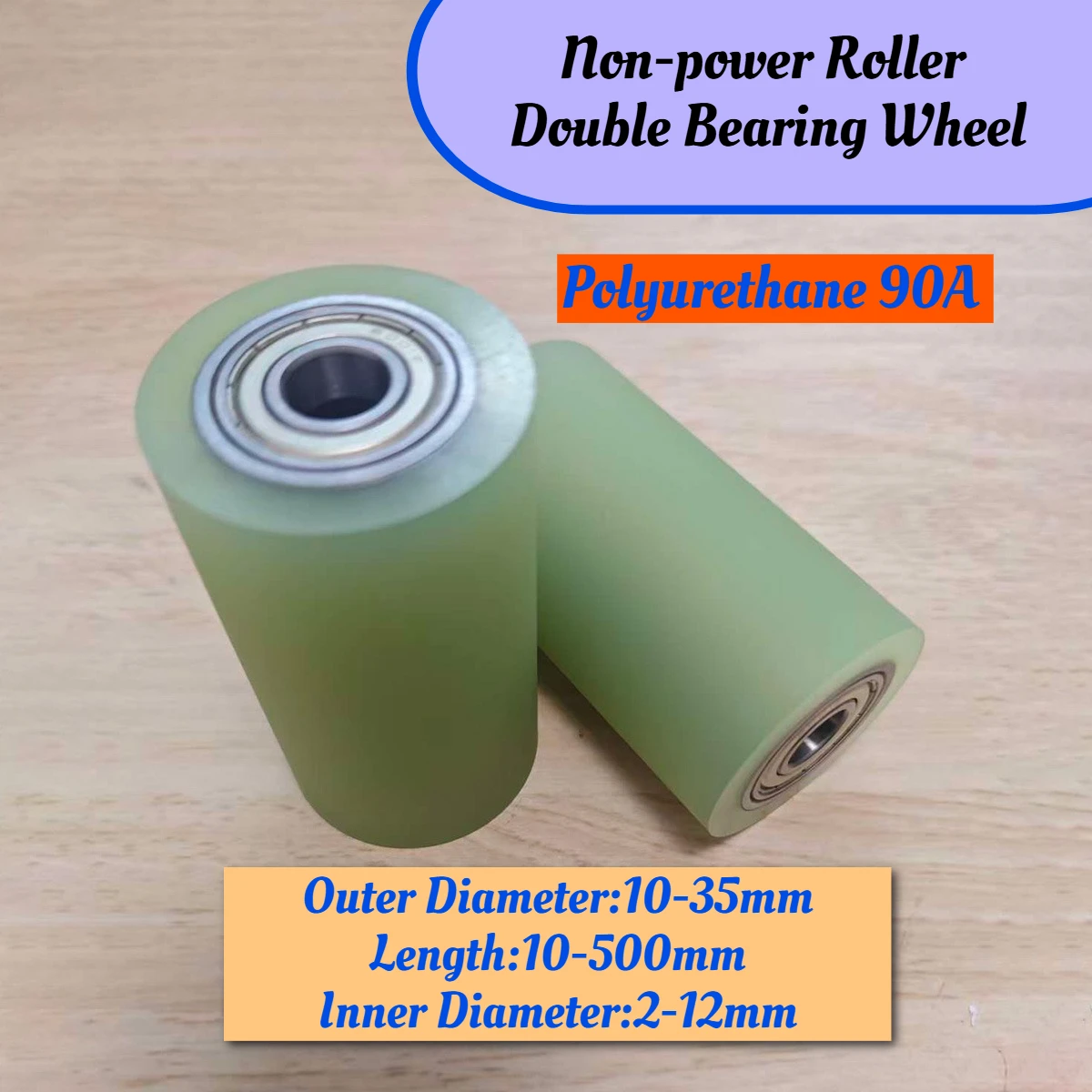 Polyurethane 90A Coated Roller OD 10-35 Non-power Roller Double Bearing ...