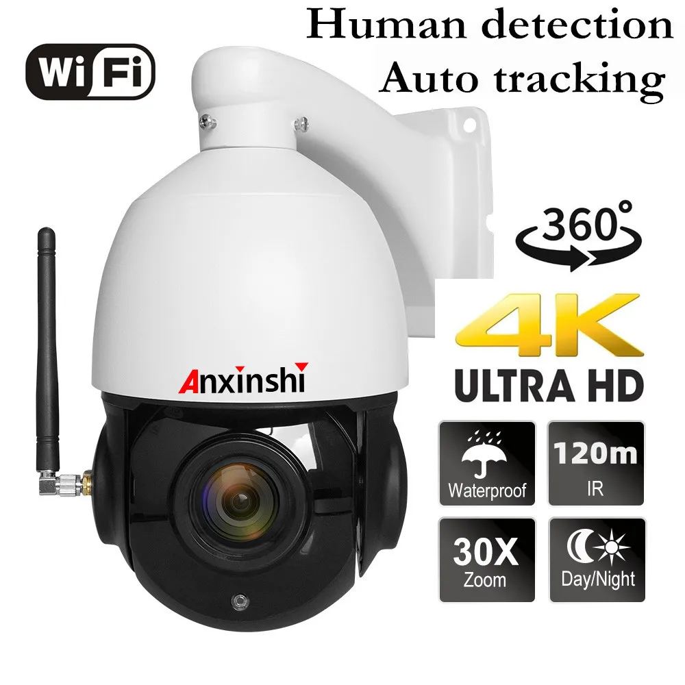 4K 8MP HD WiFI PTZ Camera High Speed with Human Auto Tracking 5MP 2MP ...