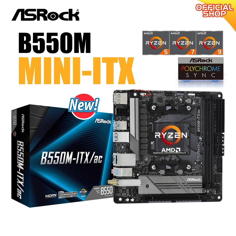 ASROCK B550M ITX AC AM4 Mini-ITX 마더보드, DDR4 64G placa mae B550, AMD ...