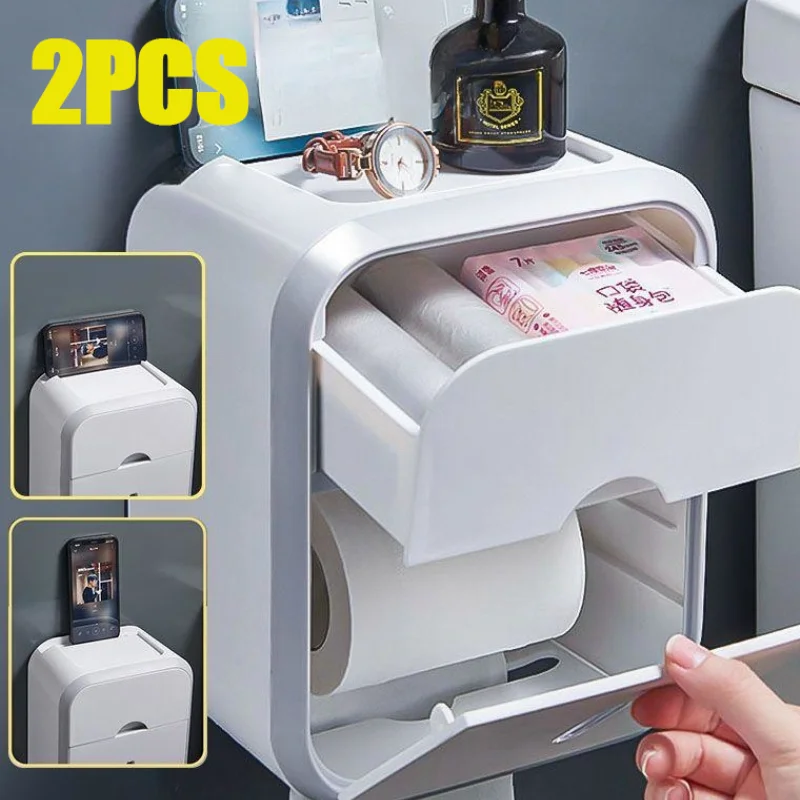 Tissue Box Wall Mounted Waterproof Toilet Tissue Storage Box Multi ...