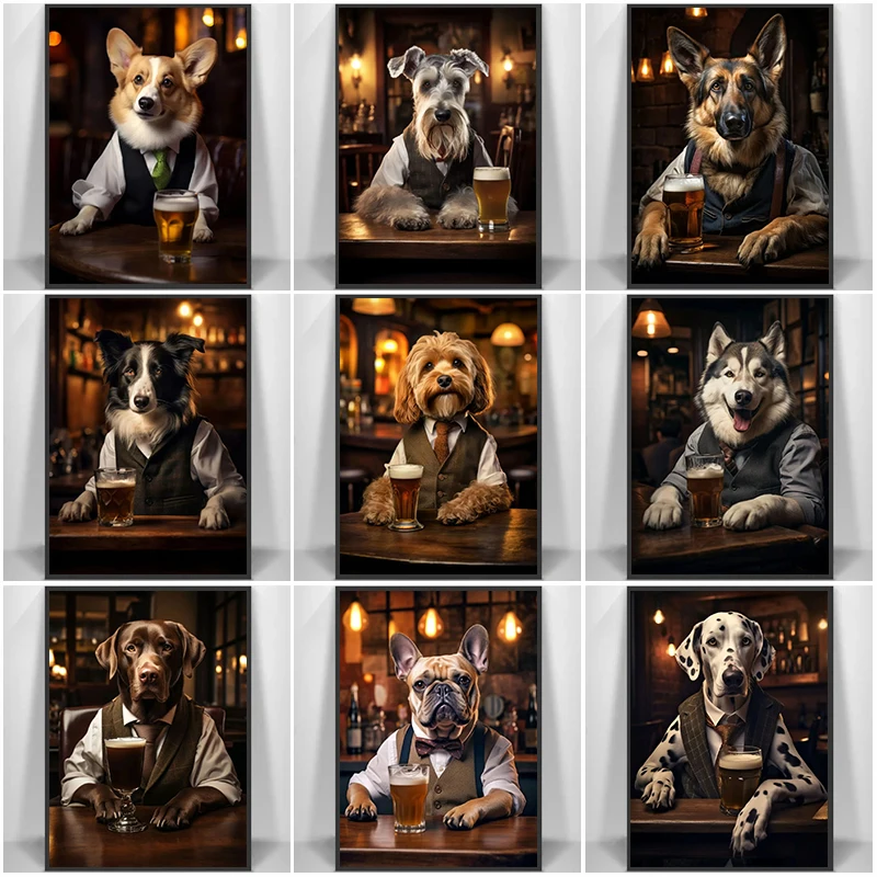 Cute-German-Shepherd-Corgi-Collie-Dog-in-The-Pub-Poster-Prints-Canvas ...