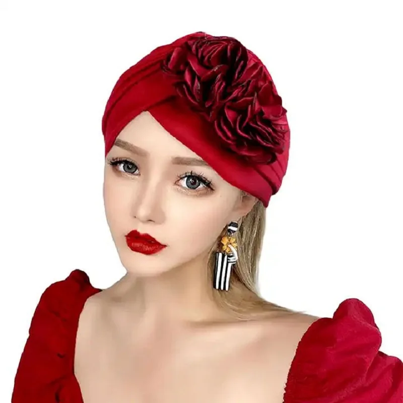 New-Women-Double-Flower-Ruffle-Turban-Caps-Ready-to-Wear-Muslim ...
