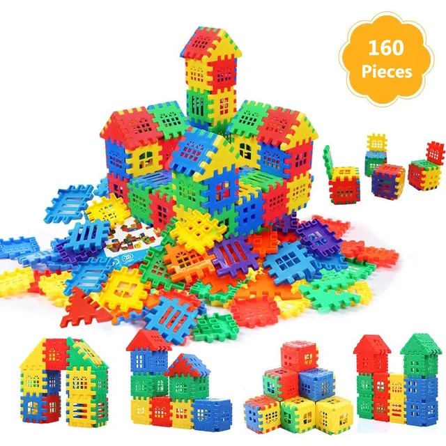 160pcs Waffle Blocks House Building Blocks Educational Toys Mounted ...
