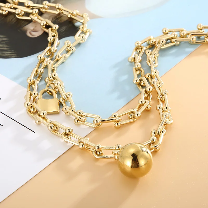Fashion-U-Shape-Gold-Color-Alloy-Chain-Necklace-for-Women-Men-Ball ...