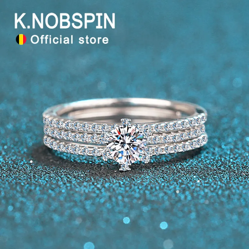 Knobspin-2pcs-Diamond-Rings-GRA-Certified-D-VVS1-Moissanite-925-Sterling-Silver-Plated-18k-white ...