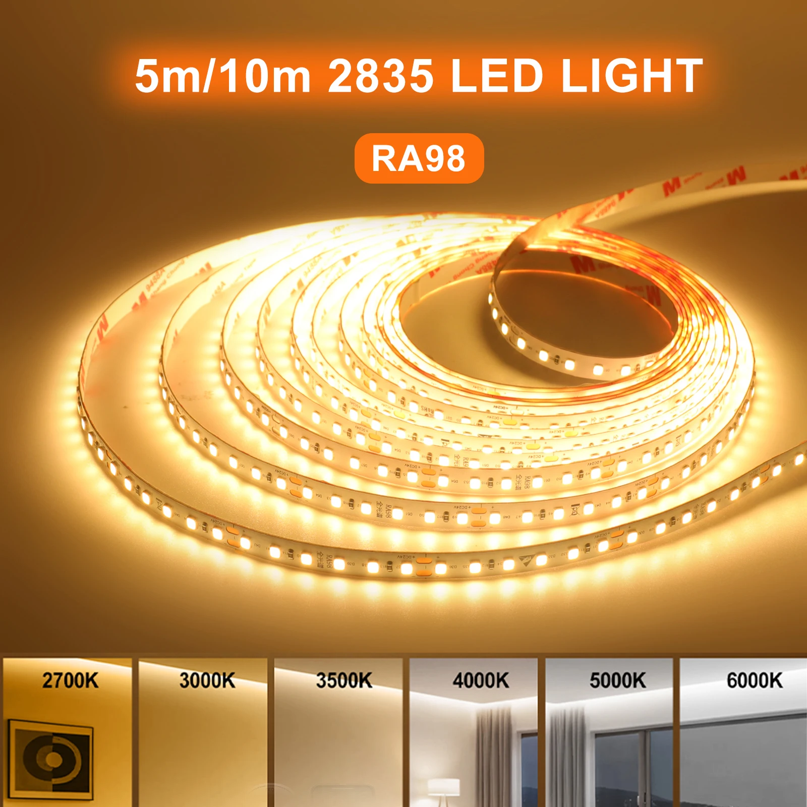 RA98 High CRI LED Strip SMD 2835 120LEDs/M DC 12V 24V IP20 Flexible ...