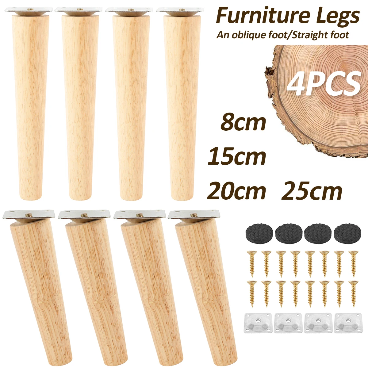 4Pcs-Furniture-Legs-Wooden-Solid-Furniture-Feet-8-15-20-25cm-Oblique ...