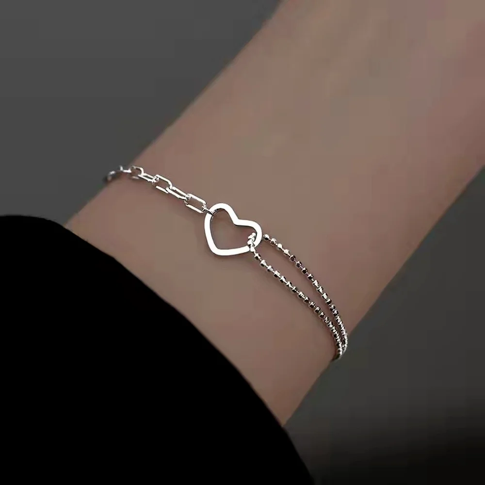 2022-Fashion-Silver-Heart-Bracelet-Shiny-Women-Sweet-Elegant-Hollow ...