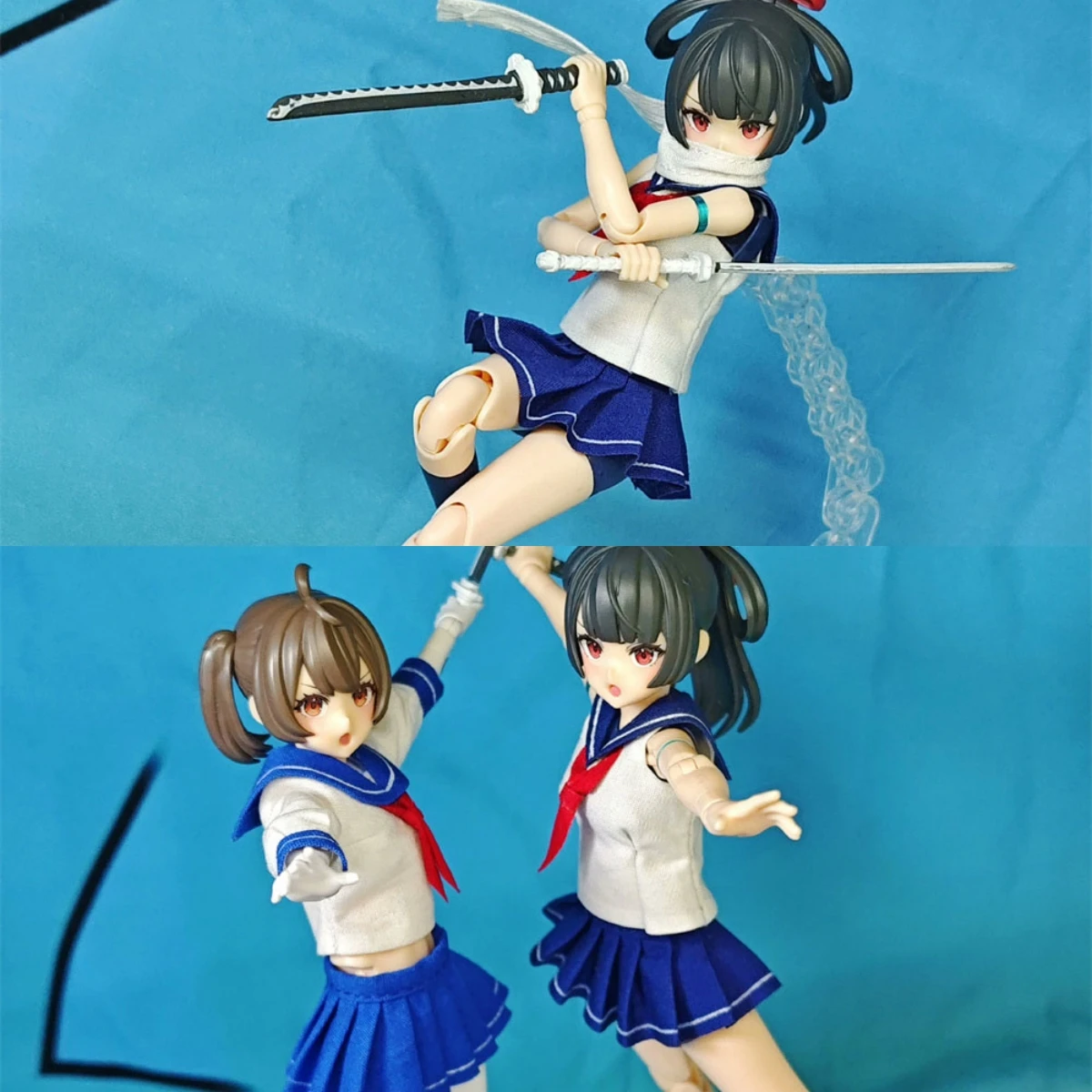 1/12 Sleeveless Sailor Suit Top Blue Pleated Skirt Set Fit Figma ...