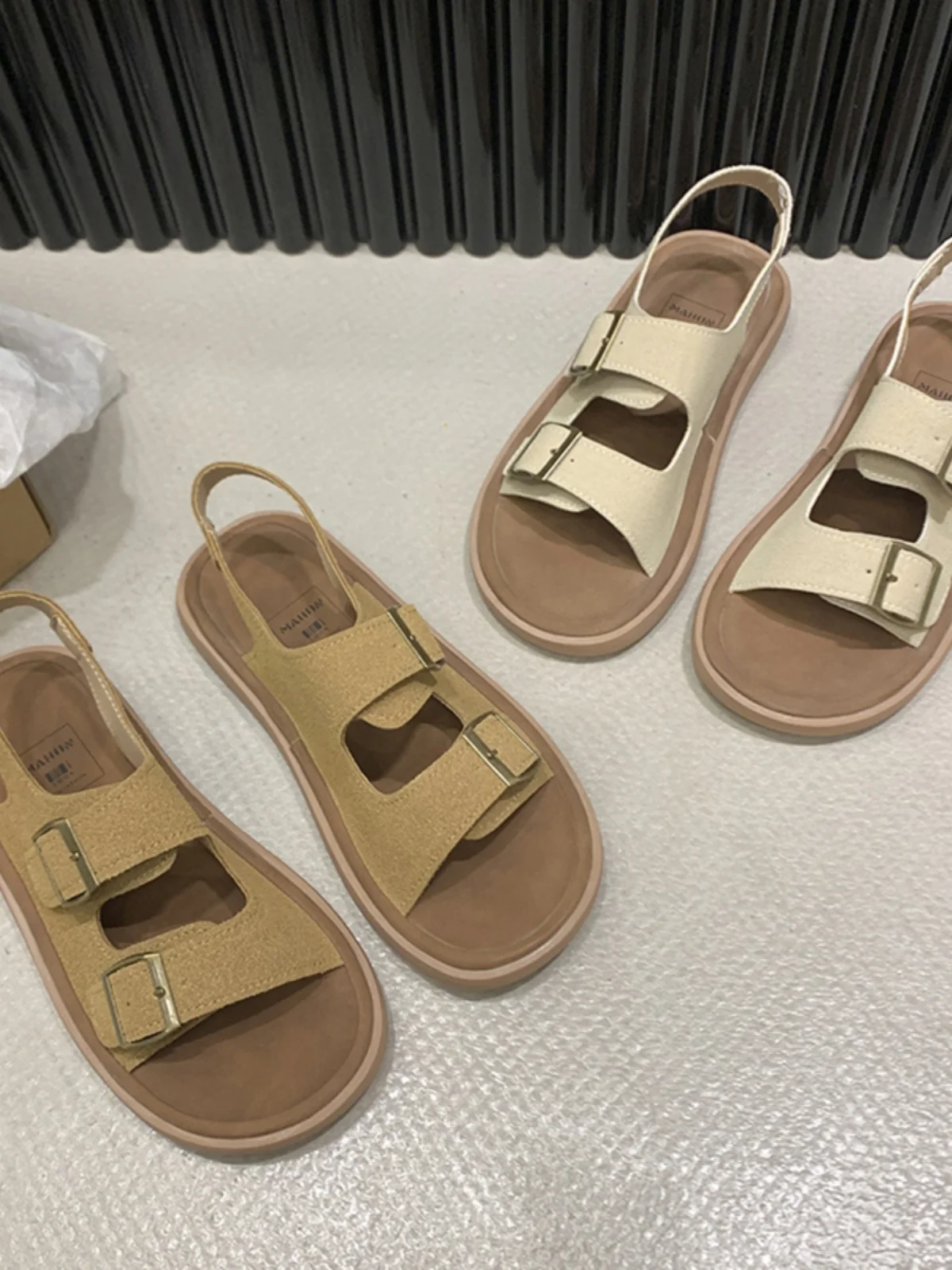 2025 Sandals Low-Heeled Shoes With Strap Suit Female Beige Open Toe New ...