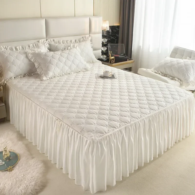 Thickened-Bed-Skirt-Solid-Color-Bed-Cover-Quilted-Mattress-Protector ...