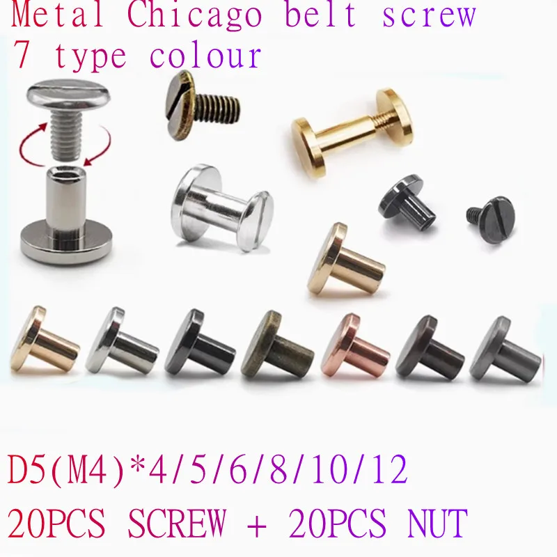 20sets D5(M4)*4/5/6/8/10/12 Leather Craft Belt Screw Slotted Metal ...