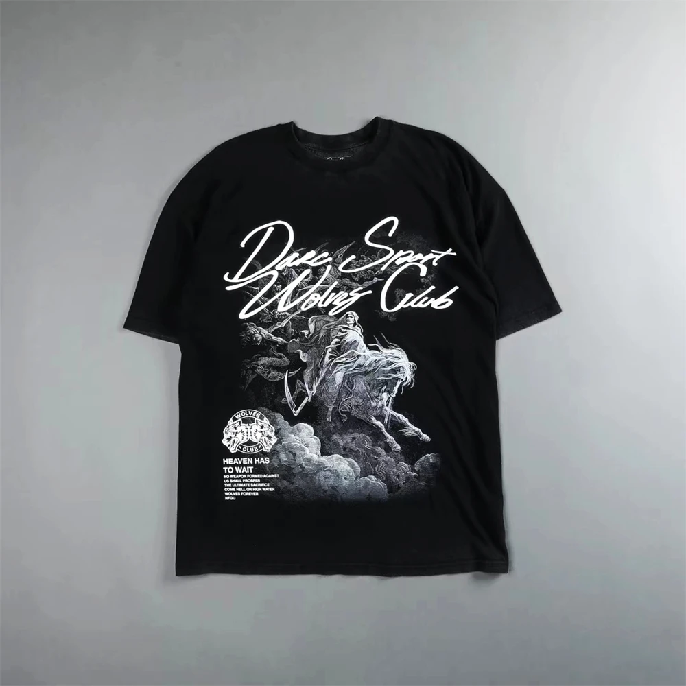 DARC SPORT WOLVES 블랙 나이트 프린트 남성 티셔츠, 유니섹스 코튼 캐주얼 티셔츠, O 넥 반팔 셔츠, 여름 상의 ...