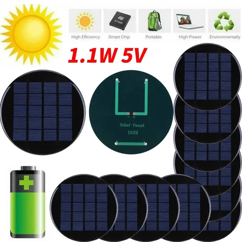 10-1pcs-1-1W-5V-Solar-Cell-Panel-Mini-Round-Polycrystalline-Silicon ...