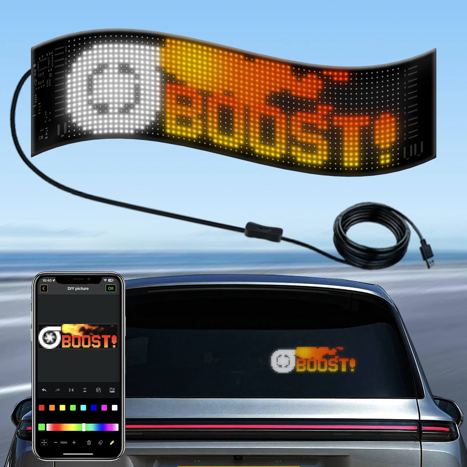 Car LED Matrix Pixel Panel Funny DIY RGB Lighting Graffiti Scrolling ...