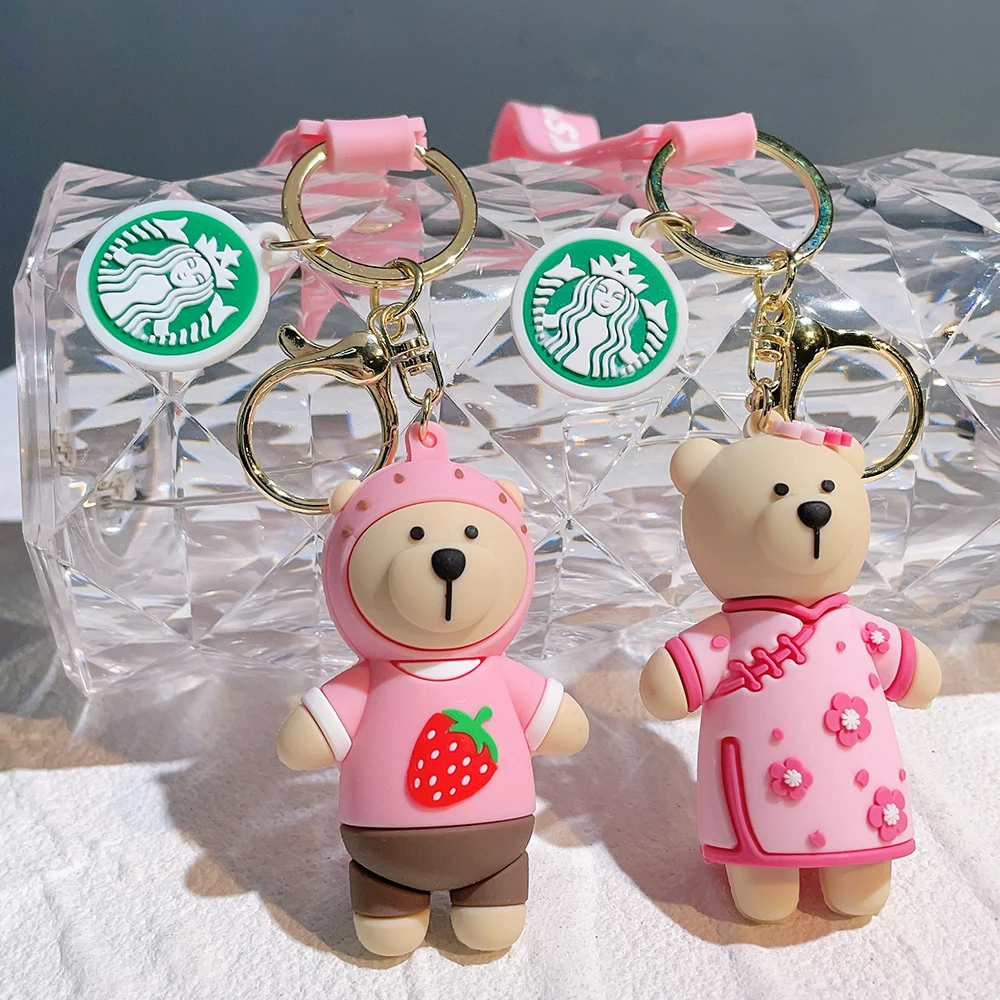 Starbucks-Kawaii-Pink-Bear-Silicone-Keychain-Cute-Trendy-Key-Holder ...