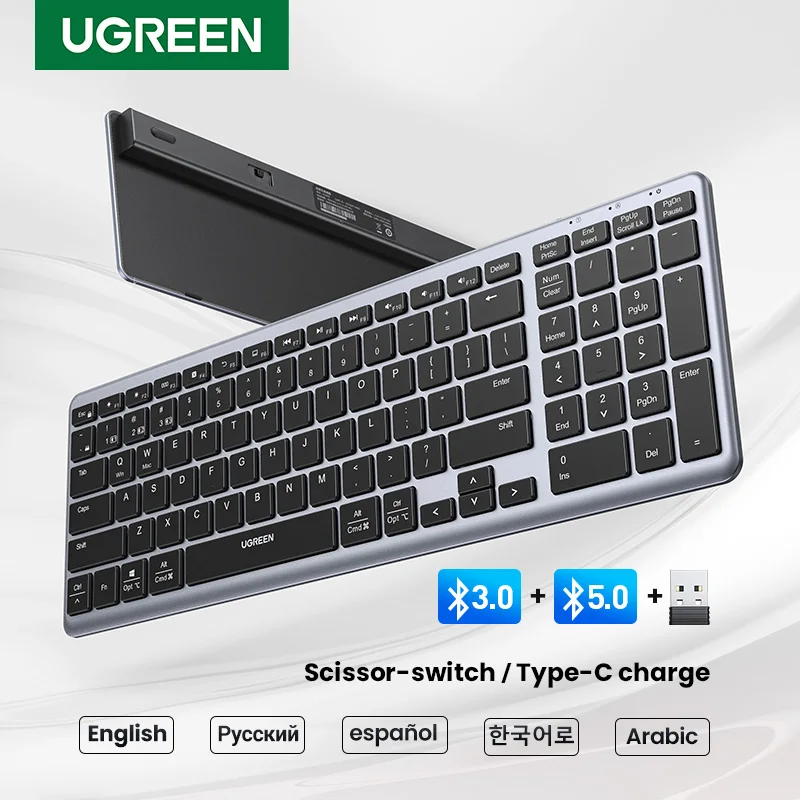 UGREEN-Teclado-Sem-Fio-Bluetooth-5-0-2-4G-Russo-Coreano-EN-99-Teclados ...