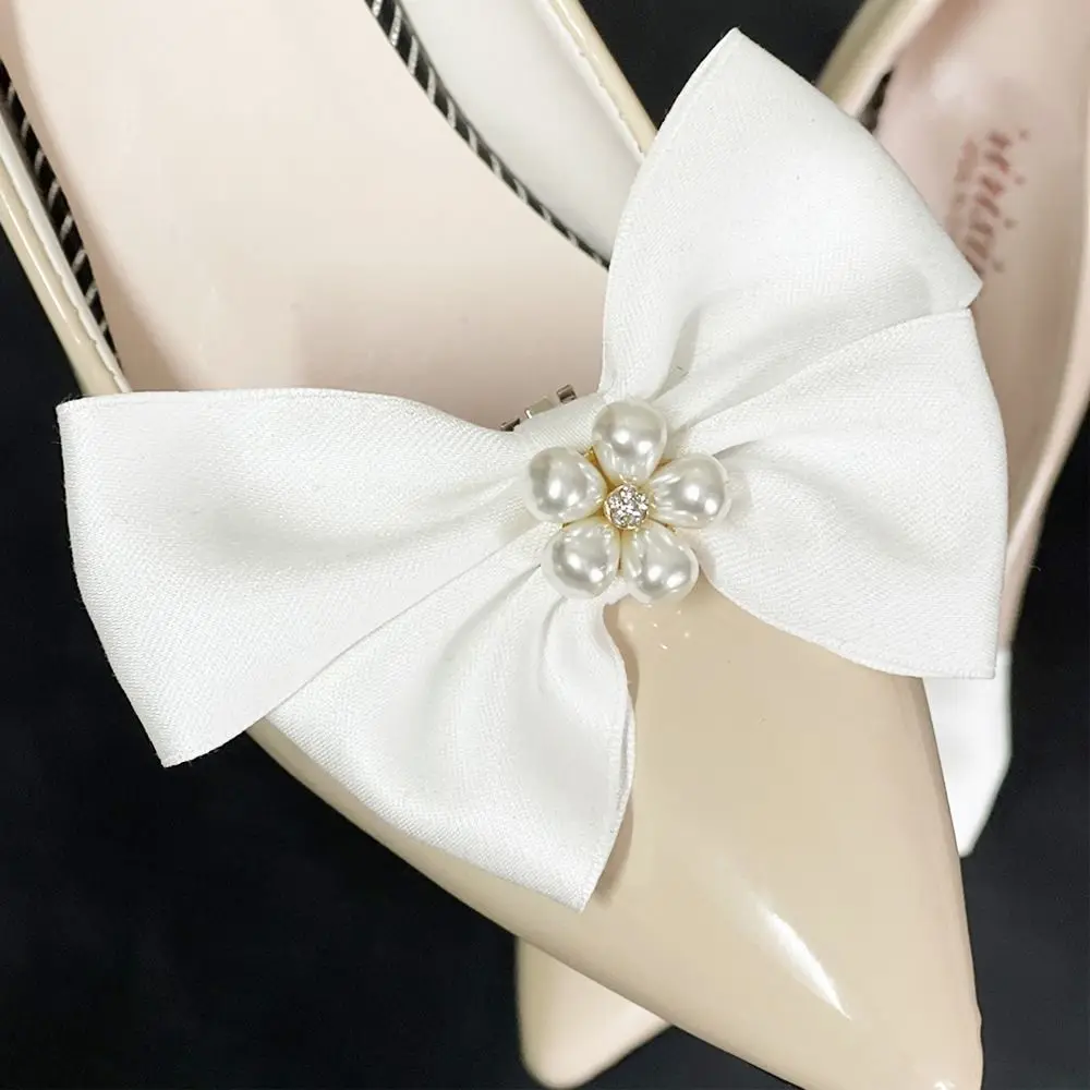 2 Pcs Elegant Bowknot Shoes Buckle with Pearl Shoe Clips Women ...