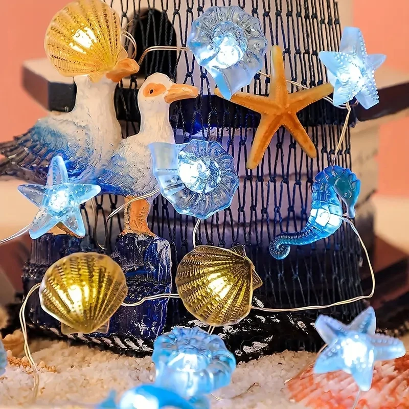 LED Ocean Shell Lights String Battery Operated Fairy Lights Seahorse ...
