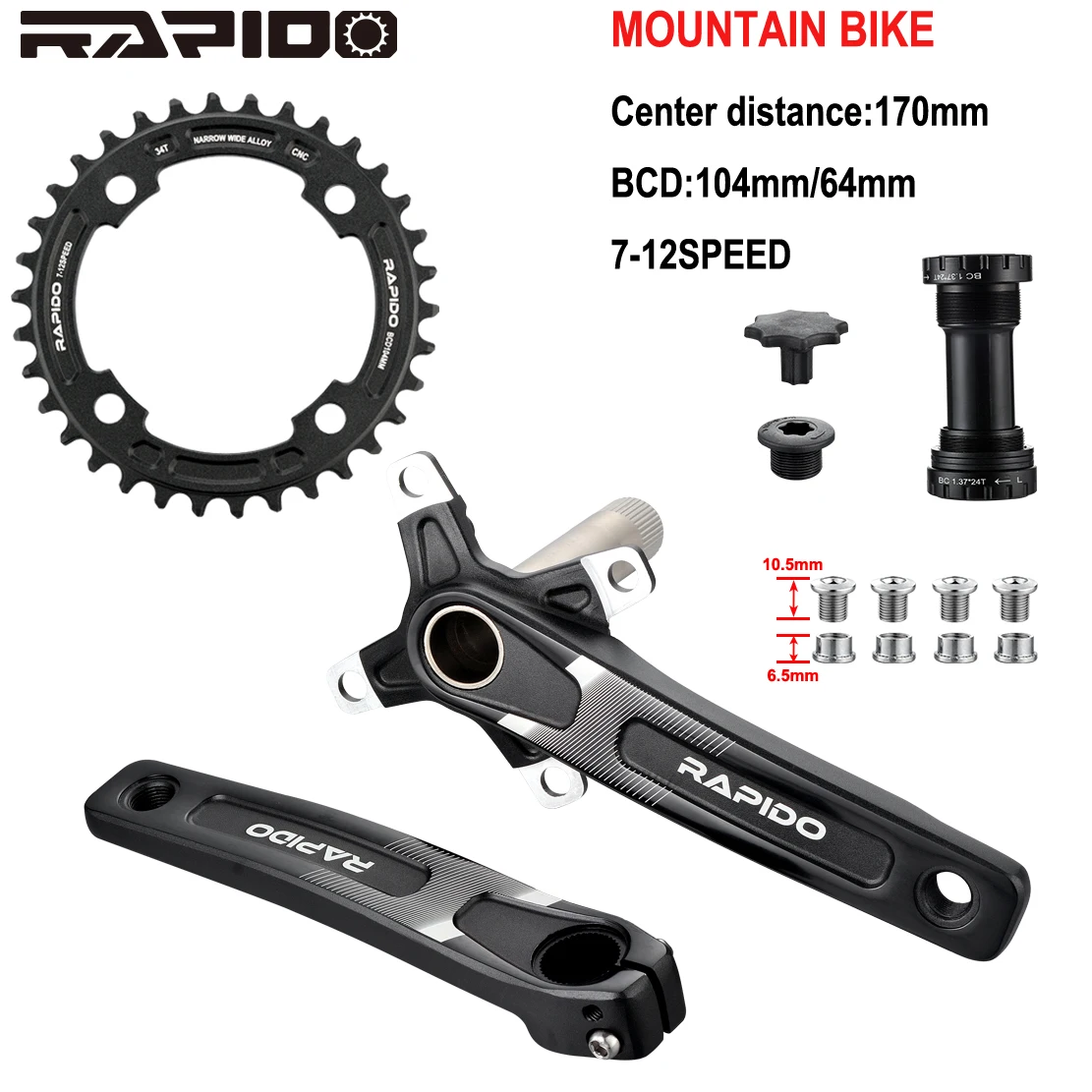 RAPIDO MTB BICYLE CRANKSET CHAINWHEEL MOUNTAIN BIKE base plate and ...