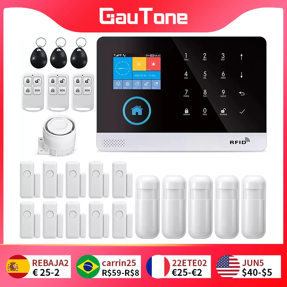 Gautone Pg103 Alarm System For Home Burglar Security 433mhz Wifi Gsm Alarm Wireless Tuya Smart ...
