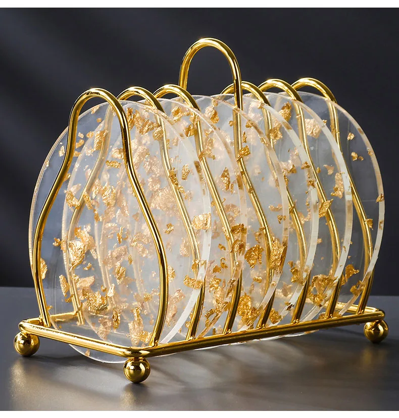 6PCS-Set-Europe-Acrylic-Coaster-Storage-Creative-Gold-Foil-Anti-scald ...