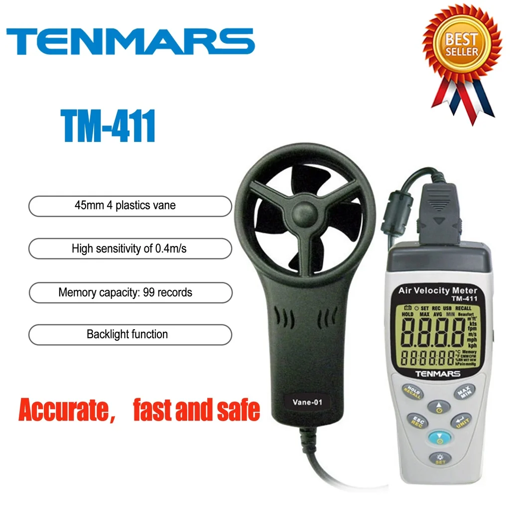 TENMARS-TM-411-Anemometer-Use-For-Measures-Air-Speed-Temperature ...