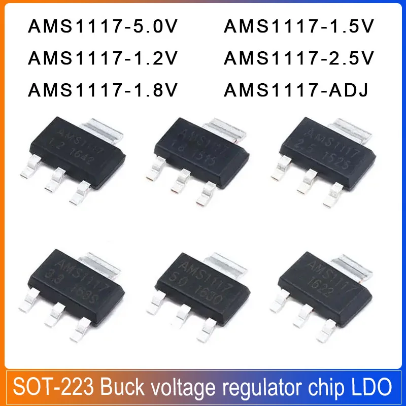 20PCS-AMS1117-SOT223-AMS1117-3-3V-AMS1117-5-0V-AMS1117-ADJ-AMS1117-1-2V ...