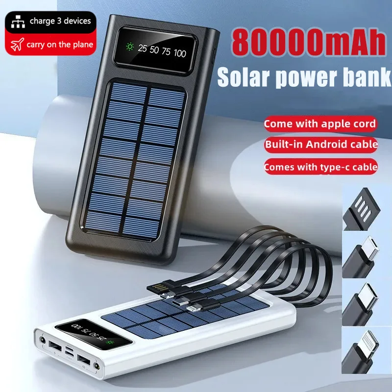 Solar-Power-Bank-Built-Cables-80000mAh-Solar-Charger-2-USB-Ports ...