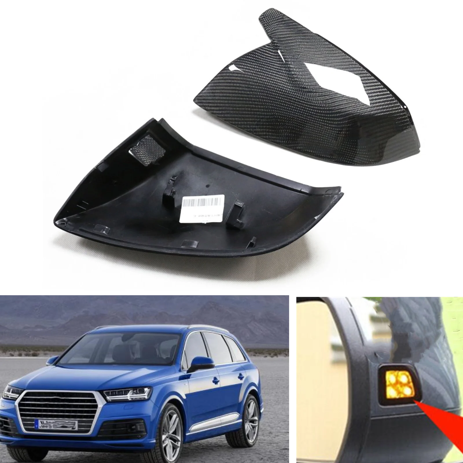 For Audi Q5 Q7 2017+ Carbon Fiber Mirror Cover Car Exterior Rear View ...