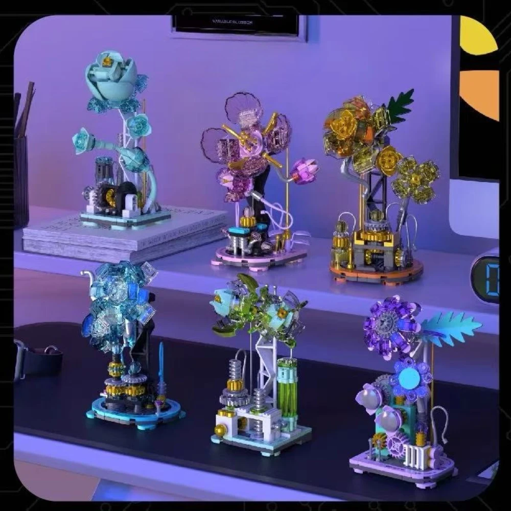 MOC Mechanical Blossoms Flower Potted Plant Building Blocks Set With ...