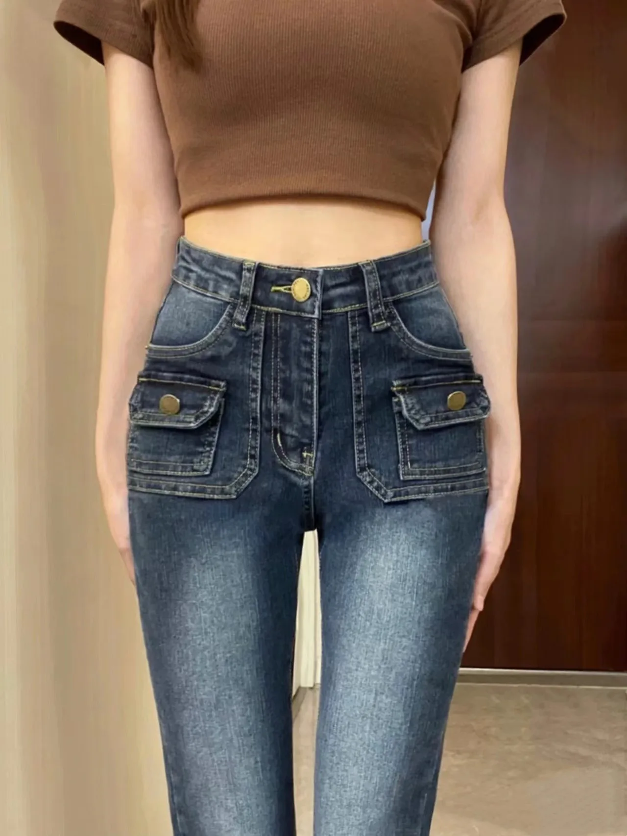 Retro-Blue-High-Waist-Trumpet-pants-Jeans-Women-Plus-size-Fat-mm-Gyaru ...