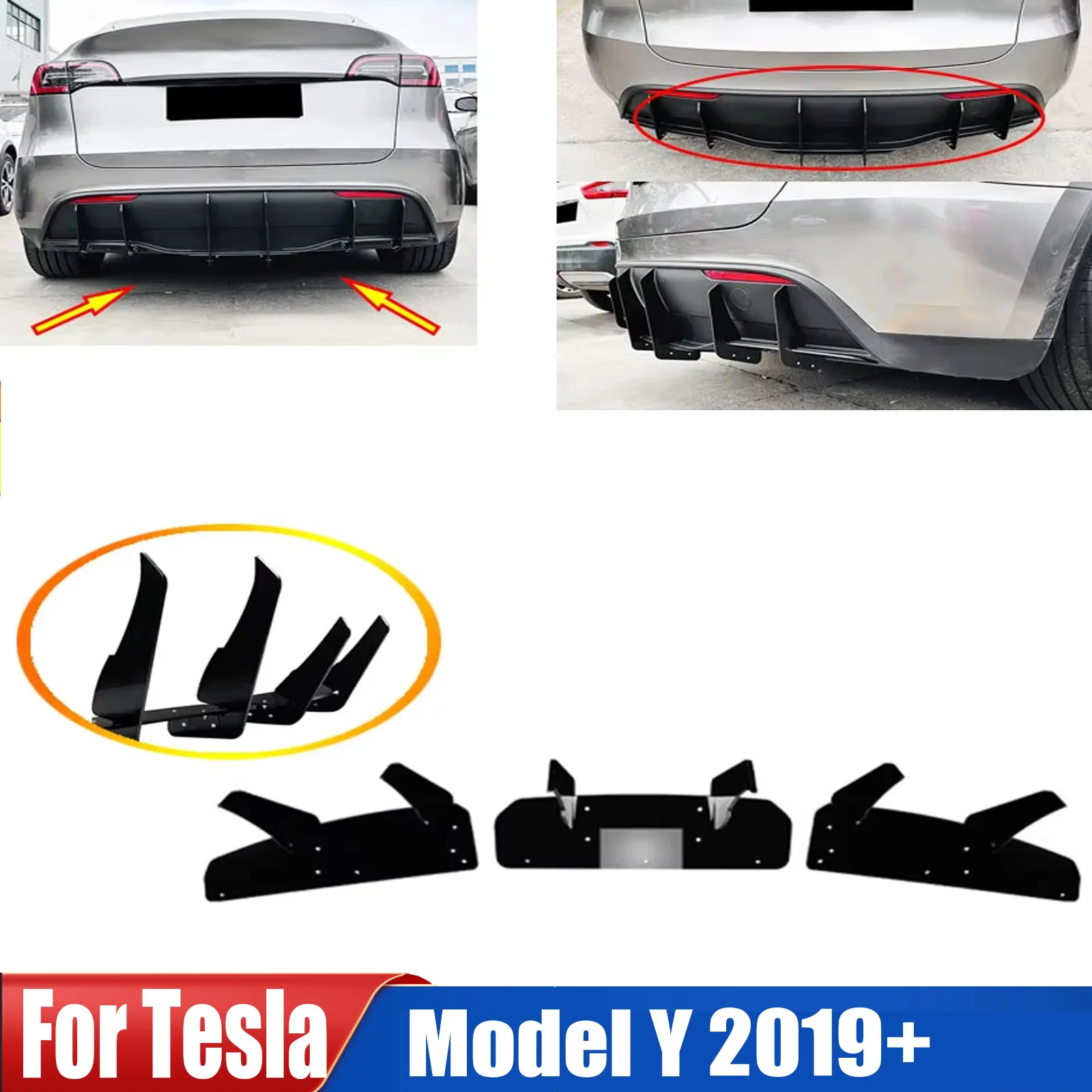 Rear Bumper Diffuser Lip for Tesla Model Y 2019+ Lower Spoiler Splitter ...