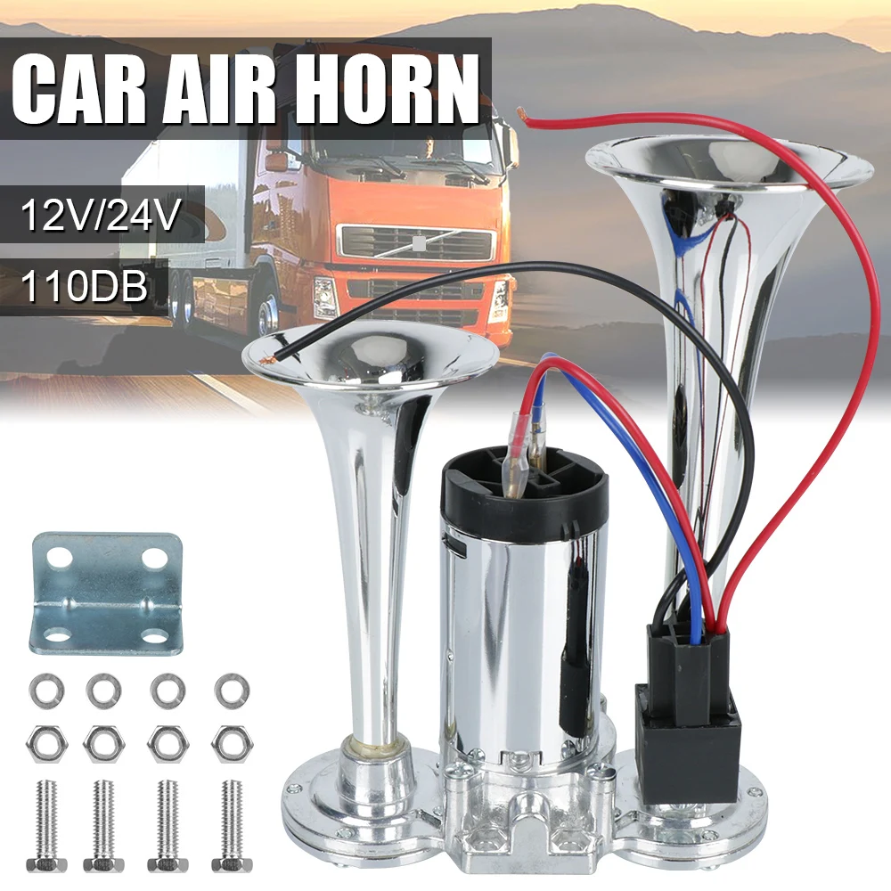 Dual-Trumpets-Electric-Speaker-12V-24V-Car-Air-Horn-Set-110dB-Super ...