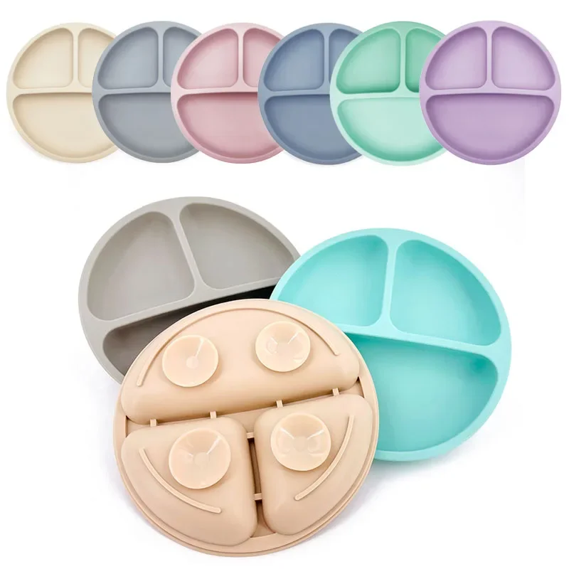 Baby-Silicone-Dining-Plate-Kids-Feeding-Plate-Sucker-Bowl-Solid-Smile ...