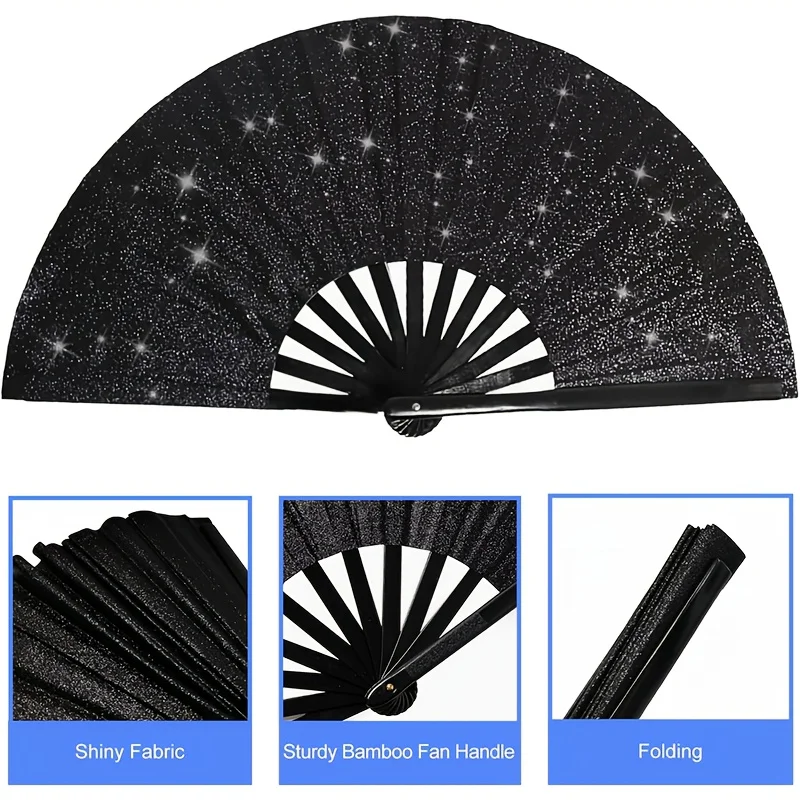 [Large Folding Party Fans]Glittering Hand Fans Large Party Style ...