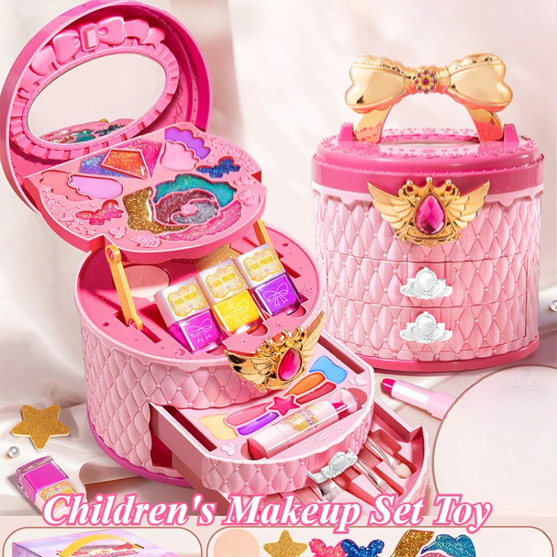 Girls Makeup Set Three Layer Cosmetic Toy Box Kids Play Makeup Brushes ...