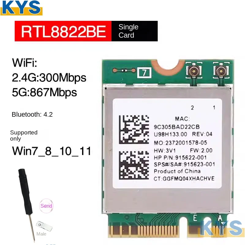 Tarjeta WLAN inalámbrica RTL8822BE RTL8822, WiFi + Bluetooth 4,1, NGFF ...