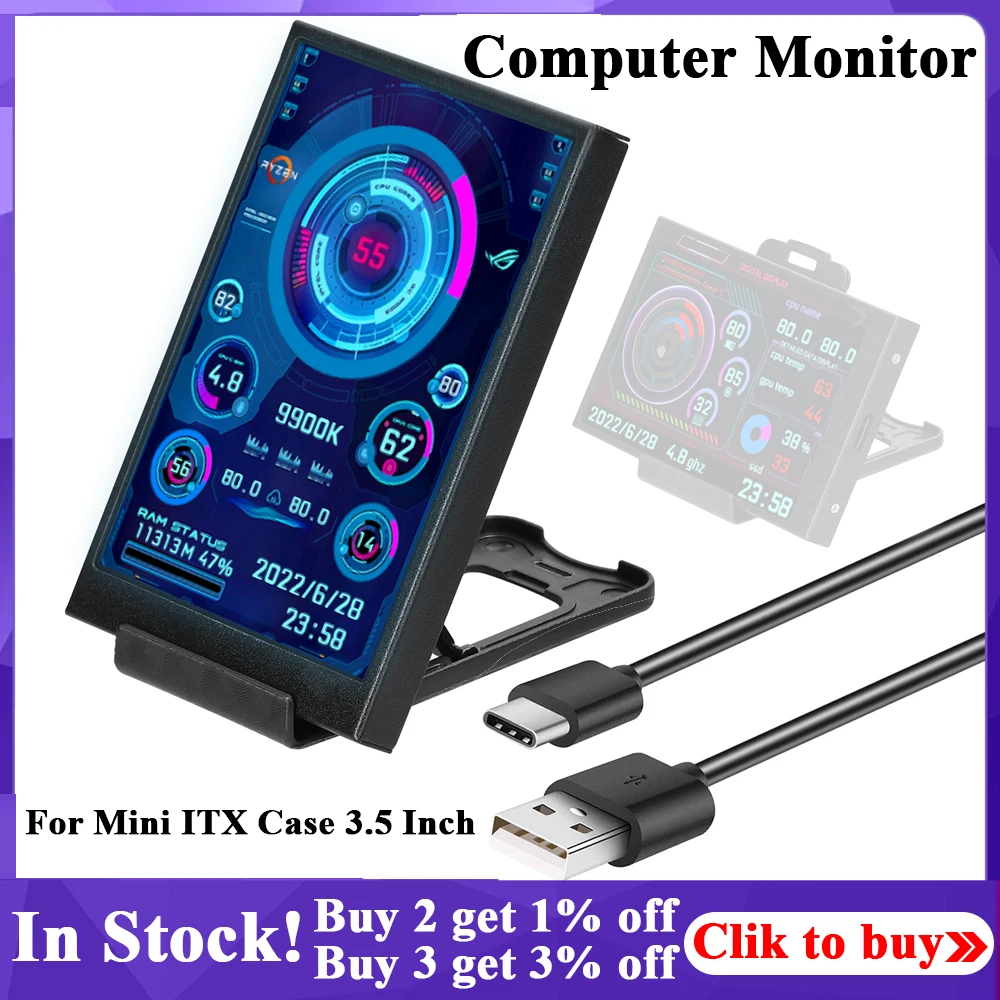 Computer-Monitor-For-Mini-ITX-Case-3-5-Inch-IPS-Secondary-Screen-CPU ...