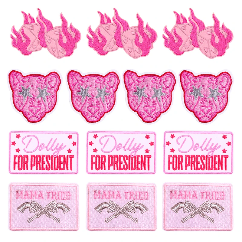 10Pcs-Lot-Cartoon-Embroidered-Patches-for-Clothing-Pink-Leopard-Patch ...