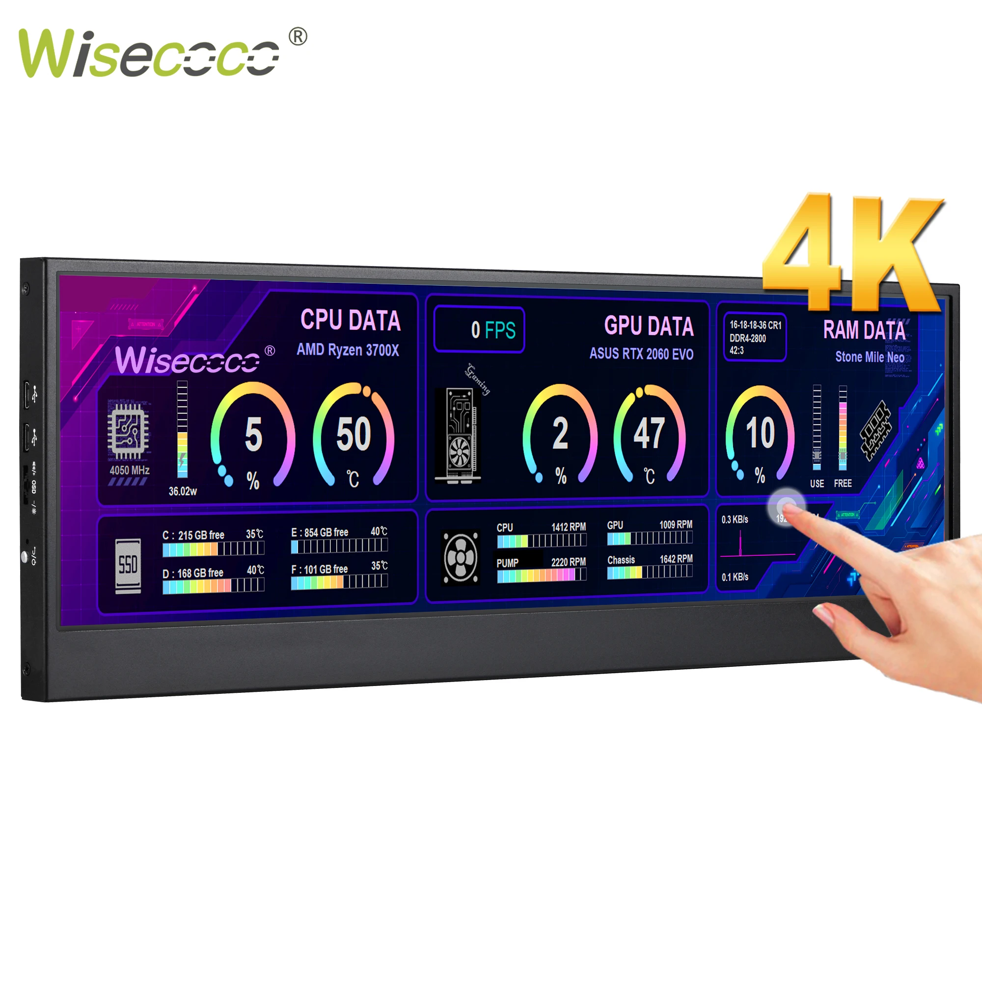 Wisecoco-14-inch-4K-UHD-Portable-Monitor-IPS-Touch-Screen-Bar-LCD ...