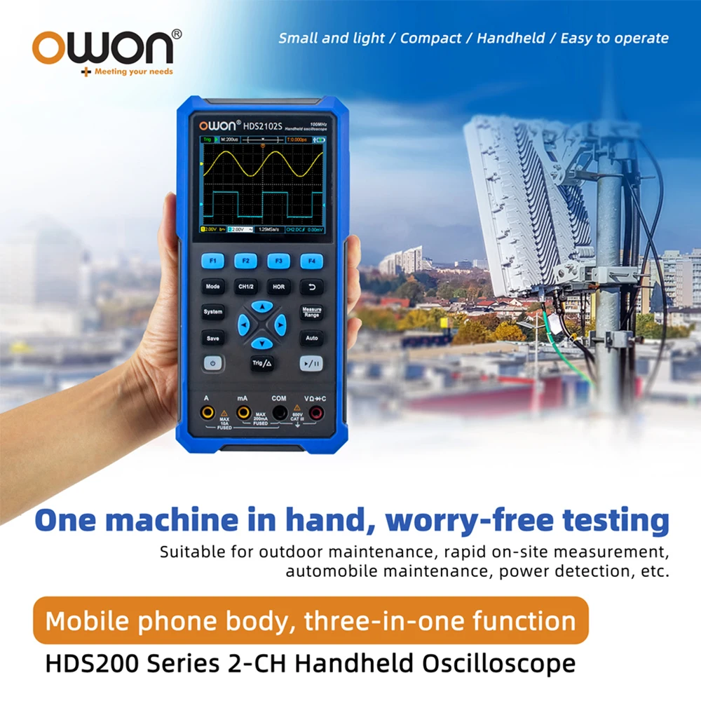 OWON-2CH-HDS2202S-200MHz-1GSa-s-Handheld-Oscilloscope-Multimeter-25MHz ...