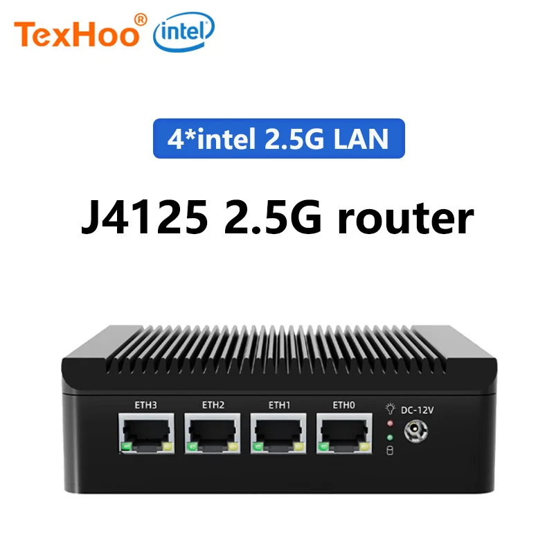 Fanless Firewall Soft Router Intel Celeron J4125 Quad Core 4GB 64GB Gateway 4 LAN I225 I226 2.5G ...