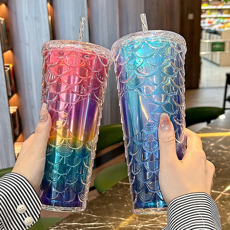 710Ml-Creative-Large-capacity-Plastic-Straw-Cup-Layer-Double-Cup ...